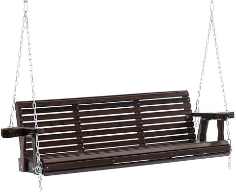 Amazon.com: Porch Swing Outdoor, 5.5 FT Wooden Hanging Swing Bench with Cupholders and Hanging ...