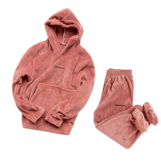 Buy Women Winter Warm Fluffy Pajamas Set Fleece Plush Fuzzy Loose ...