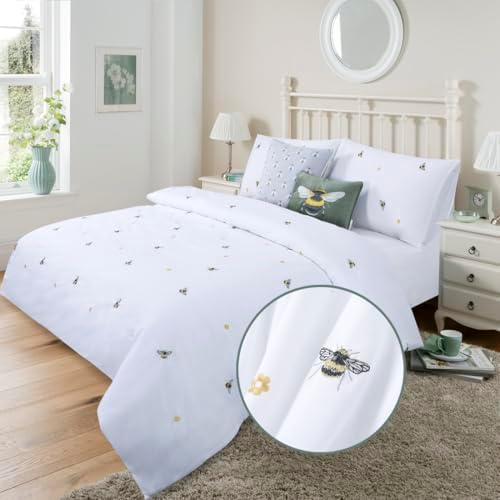 YINFUNG King Size Duvet Cover Sets Bumble Bee Embroidered White Bedding ...