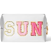 Amazon.com : AsodSway Preppy SPF Cosmetic Bag - SPF Chenille Varsity ...