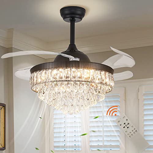 CLAIRDAI 42 Inch Dimmable Fandelier Crystal Chandelier Ceiling Fans ...