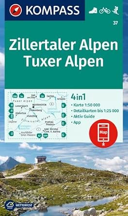 Hiking Map 37 Zillertal Alps, Tux Alps 1:50,000: 4-in-1 hiking map ...