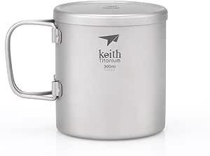Keith Titanium 220ml-600ml Double-Walled Insulated Cups with Lid Water ...