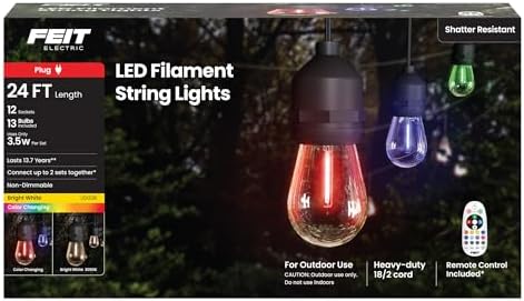 Feit Electric 24ft LED String Light, Color Changing, 3000K Bright White ...