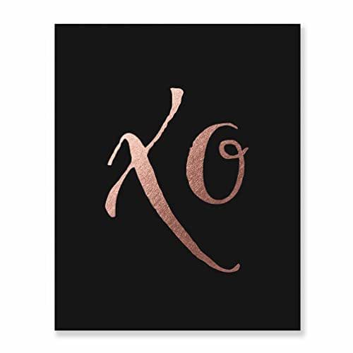 Amazon.com: XO Rose Gold Foil Black Wall Art Hugs and Kisses Modern ...