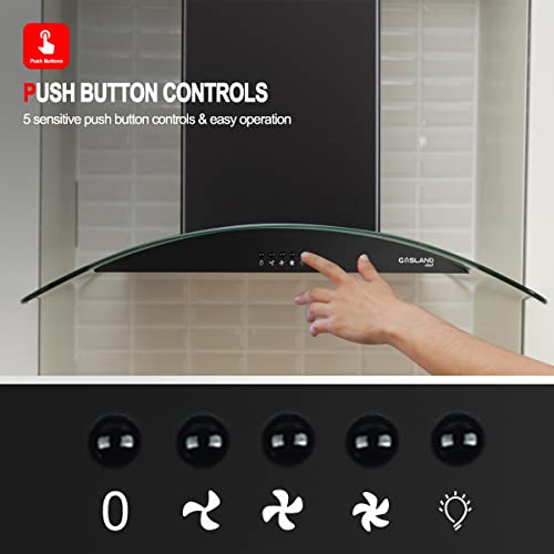 36″ Range Hood, GASLAND Chef GR36BP Curved Glass Wall Mount Range Hood ...