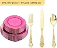 Amazon.com: Joyido 102PCS Clear Hot Pink Plastic Plates - Pink ...