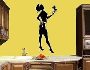 Amazon.com: V-studios Wall Decal Woman Waitress Kitchen Food Tray ...
