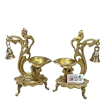 Buy MVs Madh Ventures Brass Diya Stand with Peacock Design Showpiece ...