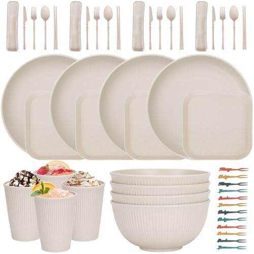 Amazon.com | 66 Pcs Dinnerware Sets, Unbreakable Plates and Bowls Sets ...