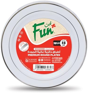 FUN BY AL BAYADER فن Premium Round Plate 15cm - White with Silver Ring ...
