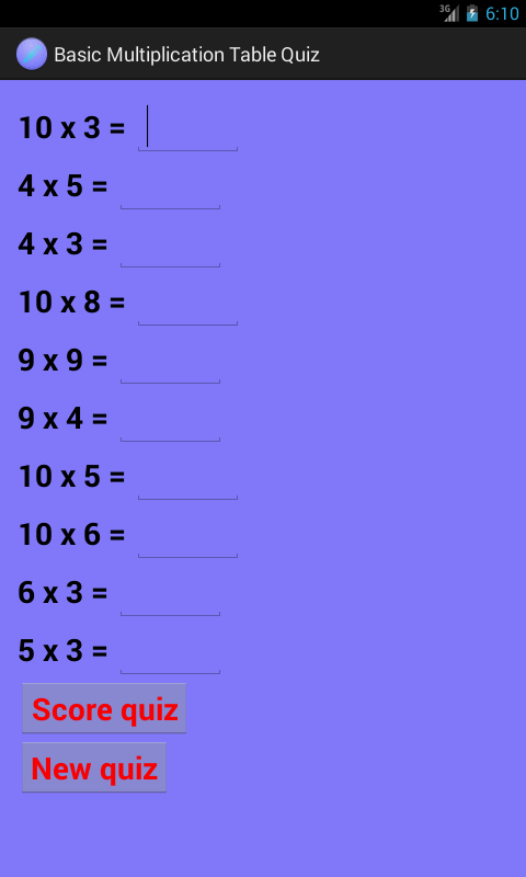 Basic Multiplication Table Quiz - App on the Amazon Appstore