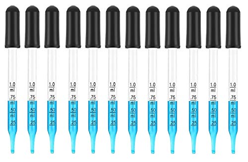 Pack of 12 Graduated 1ml, Glass Dropper with Black Suction Bulb ...