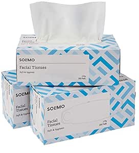 Amazon Brand - Solimo 2 Ply Facial Tissue Box | 600 Pulls | 200 Pulls X 3 Cartons | Soft And ...