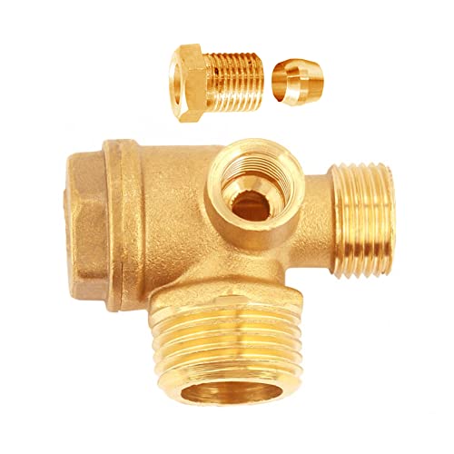 Uenede Solid Brass 3-Port Air Compressor Check Valve M10*1 x G3/8" x G1 ...