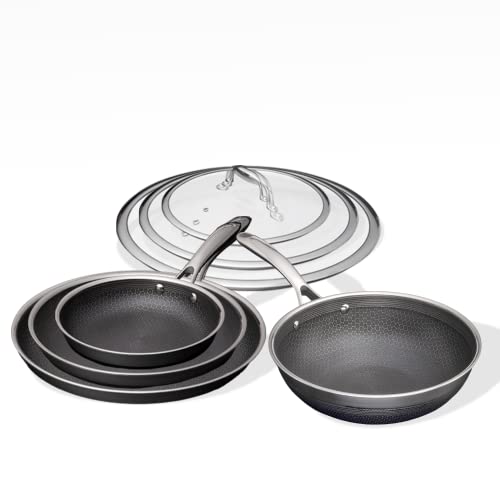 HexClad 7 Piece Hybrid Stainless Steel Cookware Set - 6 Pc Pan Set with ...