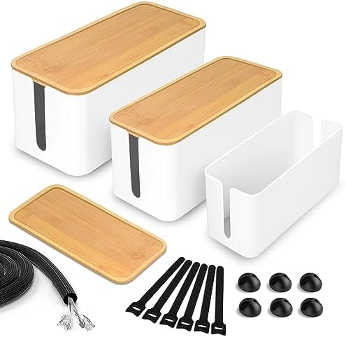 Cinnani Kabelbox, 3er Set Kabelboxs aus ABS-Kunststoff mit Bambusdeckel ...