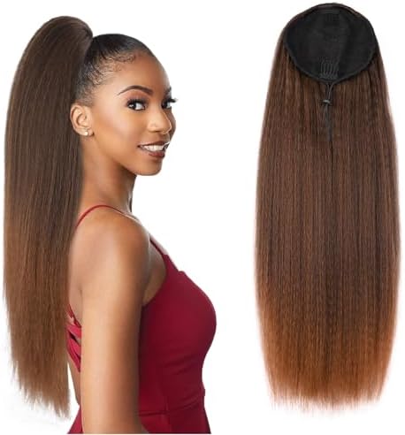 Amazon.com : UAmy hair Long Yaki Straight Drawstring Ponytail for Black ...