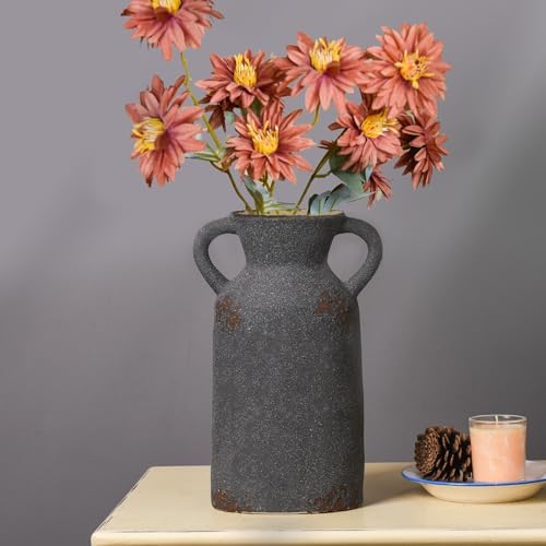 Amazon.com: Tanvecle Black Ceramic Vase with 2 Handles, Modern ...