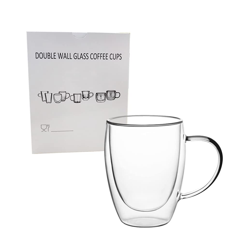 Amazon | 1個 ダブルウォール グラス 二重構造 350ml 取っ手付 耐熱 カップ 保温 保冷 タンブラー (1, 350ml) | Generic | タンブラーグラス 通販