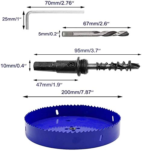 Luomorgo 7-7 /8 inch 200mm Hole Saw, 1 1 /4 inch Cutting Depth HSS Bi ...