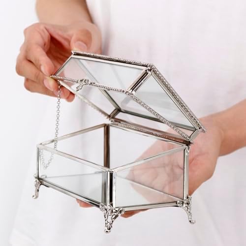 Amazon.com: DHCGPP Rectangular Vintage Glass Jewelry Box with Hinged ...
