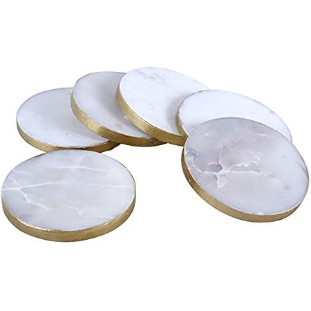 Amazon.com: Godinger Round Coasters Gold Edge, Marble Coaster Set ...