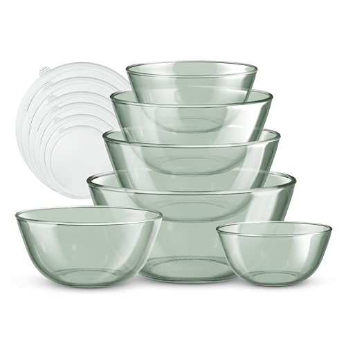 COOK WITH COLOR 12 Pc Glass Mixing Bowl Set with Lids – Borosilicate ...