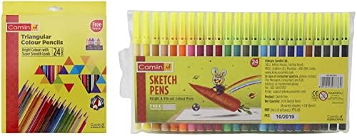 Camlin Triangular Colour Pencil Set with Sharpener - Pack of 24 ...