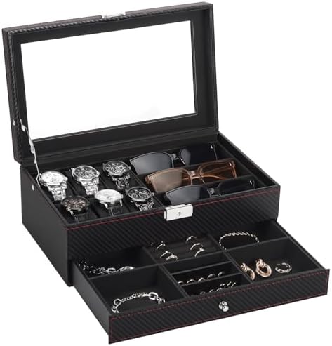 Amazon.com: Lifomenz Co Leather Watch Box with Drawer for Men's ...