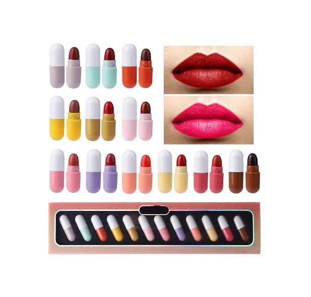 Buy 12 Pcs Mini Capsule Lipstick Set, Cute Capsule Long Lasting Non ...