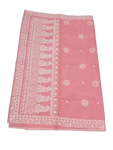 Buy Light Gajri colour pure cotton kota doria all over embroidery saree ...