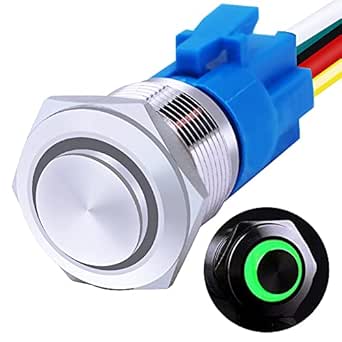 mxuteuk 16mm 12V LED Latching Push Button Switch High Round Cap 1 NO 1 ...