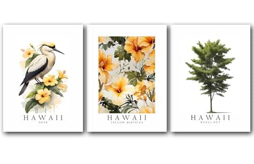 Amazon.com: Hawaii Symbols, Nene Bird, Yellow Hibiscus Flower, Kukui ...