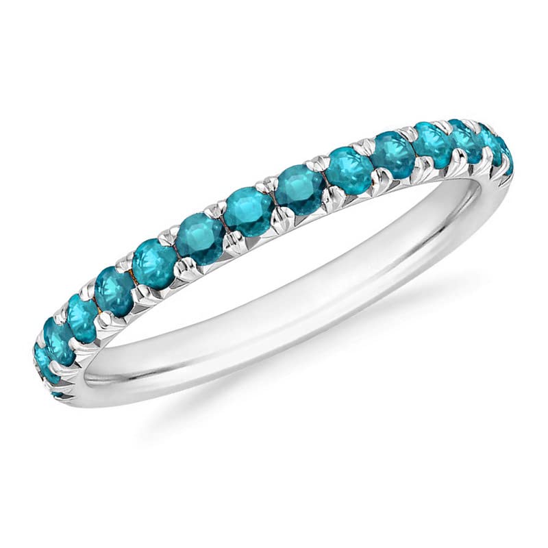 Amazon.com: 2 mm Blue Topaz Half Eternity Wedding Band For Women, 14k White Gold Finish Blue ...