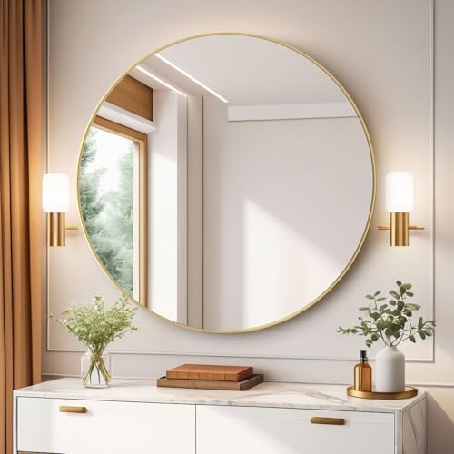Amazon.com: Large Round Mirror 39 Inch Wall-Mounted Mirror Gold Metal ...