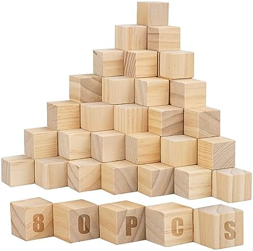 Amazon.com: CYEAH 80 Pcs Unfinished Wooden Blocks, 1 inch Natural Wood ...