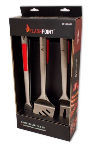 Amazon.com : Flashpoint - 3-Piece Stainless Steel Grill Tool Set - Red ...