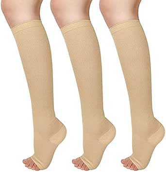 Amazon.com: 3 Pairs Open Toe Compression Socks for Men Women, Knee High ...