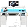 Amazon.com: Seventable White Computer Desk with Drawers, Gaming Desk ...