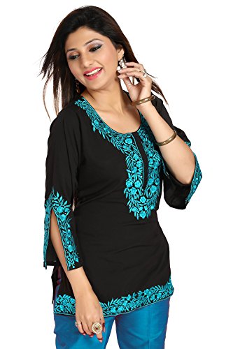 Buy Meher Impex Women's Girls Faux Crepe Embroidered Top Tunic (Color ...