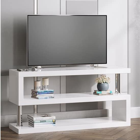 Miami High Gloss S Shape Design TV Stand In White : Amazon.co.uk ...