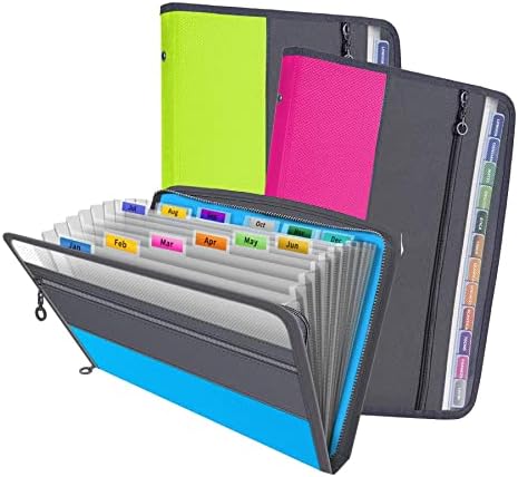12 Pocket A4 Expanding File Folders with Zip Closure - Set of 3 ...