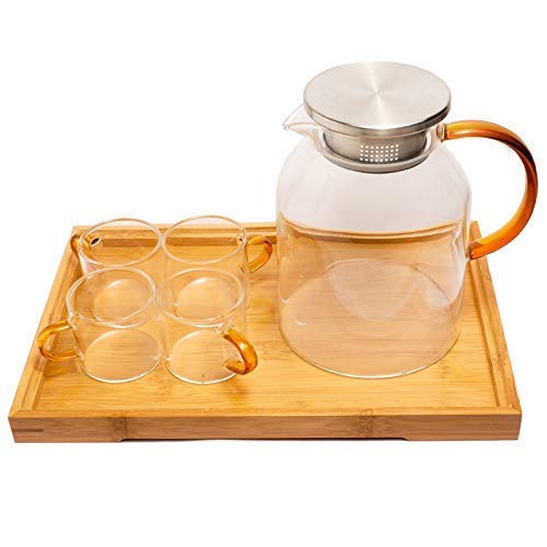 Buy CLVJ™ Glass Tea Jug with Stainless Steel Cap with Glass Mugs and ...