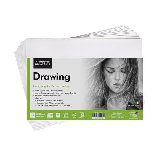 BRUSTRO Artist's Drawing Paper | 200 GSM | Size (Small) 10 cm X 14 cm ...