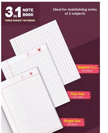 Notebook For Kids 3 In 1 | Copy | Single Line, Four Line & Maths Square ...