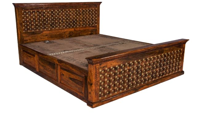 SMF Royal Rajputi Bed in Natural Rosewood Wood for Bedroom | King Size ...