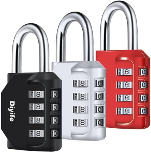 Combination Padlock, [3 Pack] [Multi Color] Diyife 4 Digit Weatherproof ...