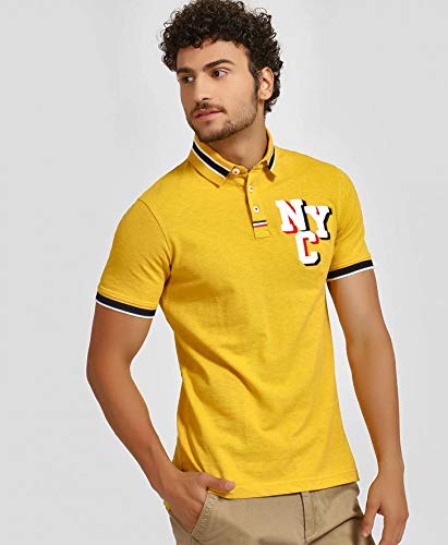 Buy Spunk by FBB Men's Plain Regular fit Polo (FPV-01_Mustard L) at ...