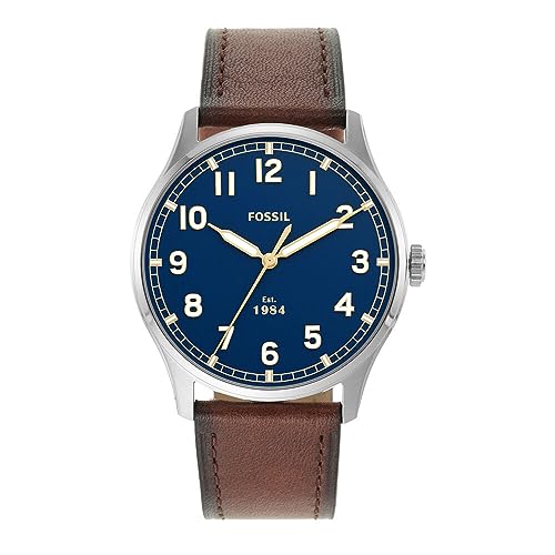 Fossil Dayliner Men's Watch with Slim Case and Genuine Leather Band ...